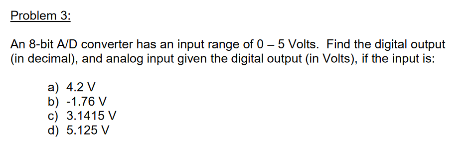 Solved Problem 3:An 8-bit A/D converter has an input range | Chegg.com