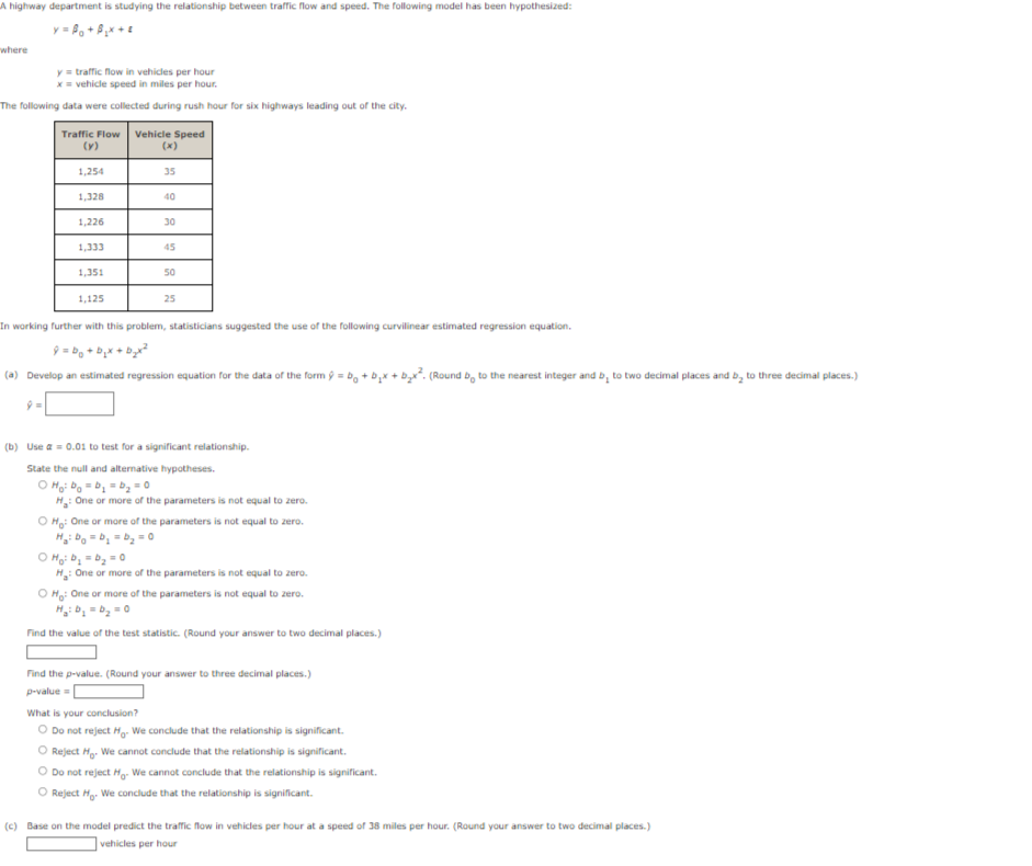 Solved A highway department is studying the relationship | Chegg.com
