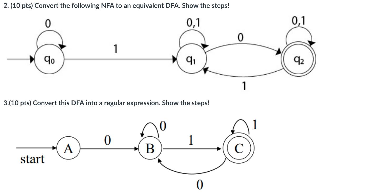 Solved 2. (10 pts) Convert the following NFA to an | Chegg.com