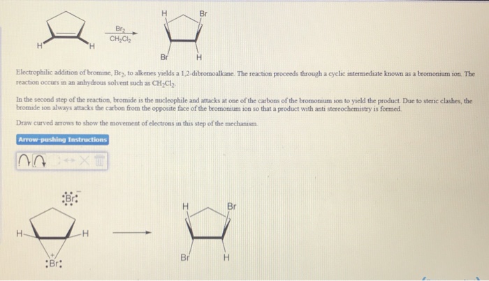 Solved Br CH2C2 Br Electrophilic addition of bromine, Bry, | Chegg.com
