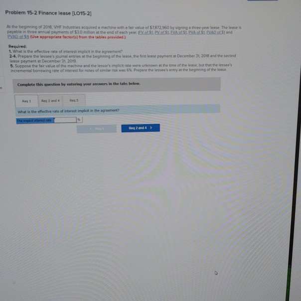 Solved Problem 15-2 Finance lease (LO15-2] At the beginning | Chegg.com