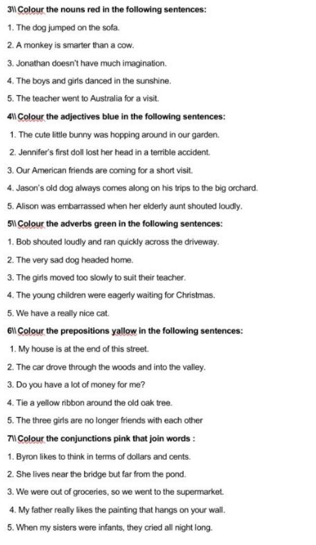 Solved 311 Colour the nouns red in the following sentences: | Chegg.com