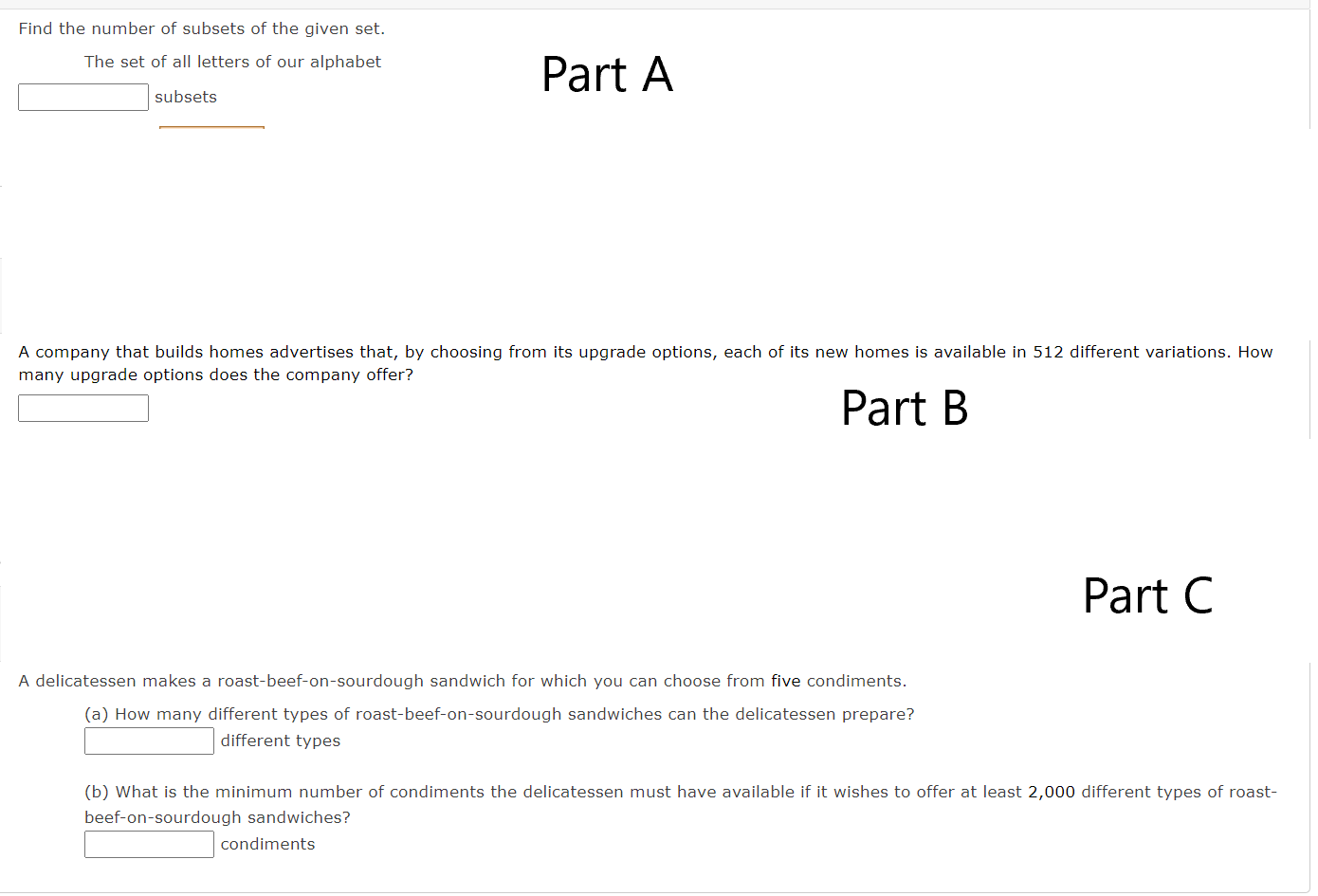 Solved Find the number of subsets of the given set. The set | Chegg.com