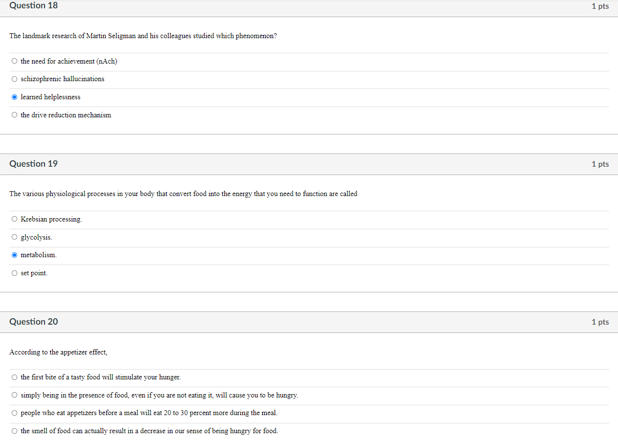 Solved Question 18 The landmark research of Martin Seligman | Chegg.com