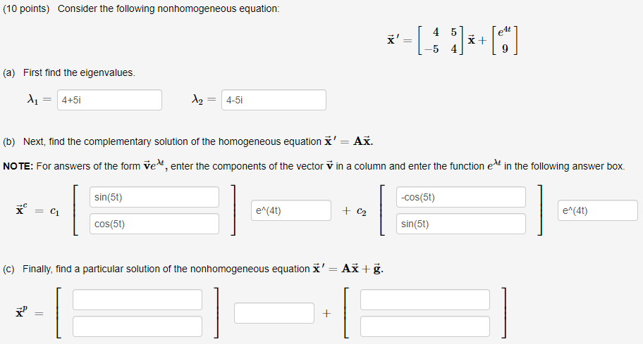 Solved (10 points) Consider the following nonhomogeneous | Chegg.com