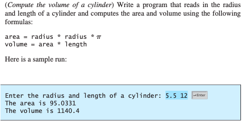 Solved (Compute the volume of a cylinder) Write a program | Chegg.com