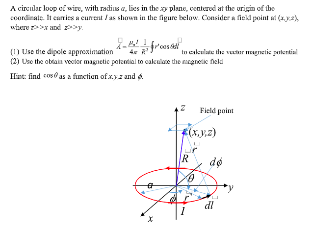Solved A circular loop of wire, with radius a, lies in the | Chegg.com
