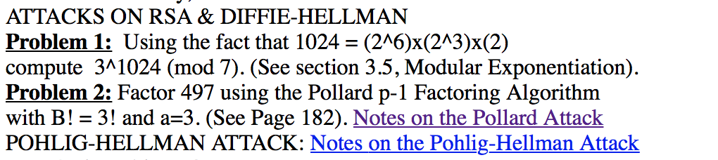 Solved ATTACKS ON RSA & DIFFIE-HELLMAN Problem 1: Using the | Chegg.com