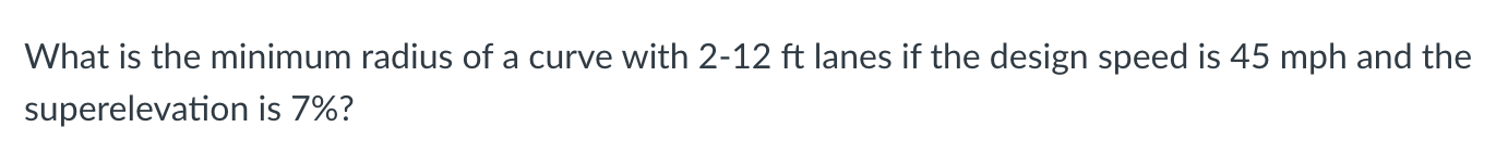 Solved What is the minimum radius of a curve with 2-12 ft | Chegg.com