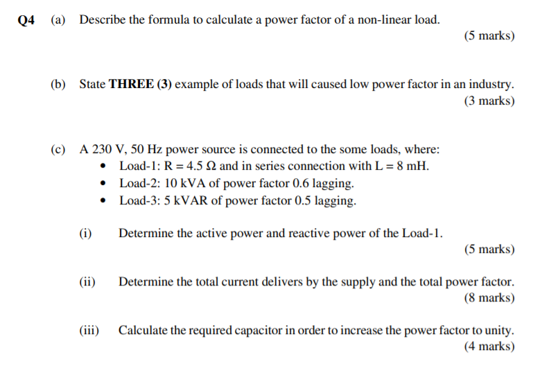 Solved Q4 (a) Describe the formula to calculate a power | Chegg.com