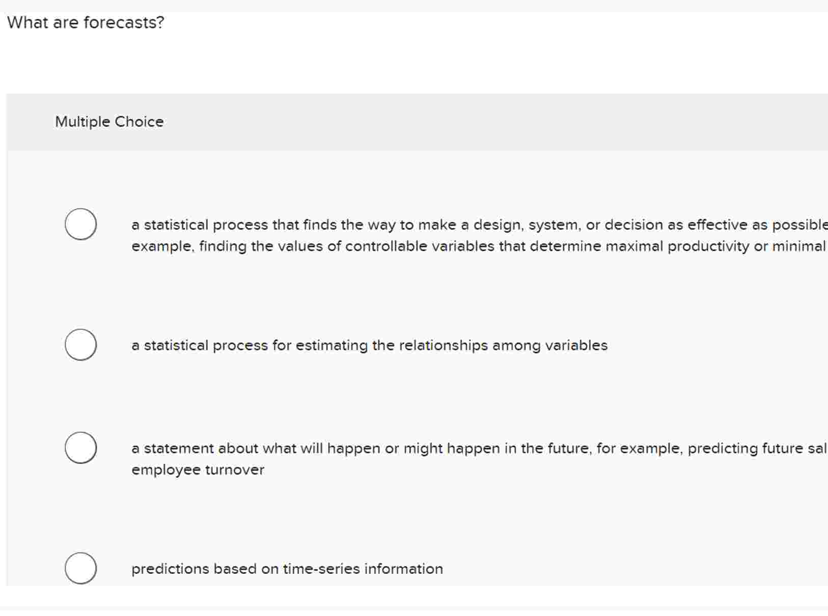 Solved What are forecasts?Multiple Choicea statistical | Chegg.com