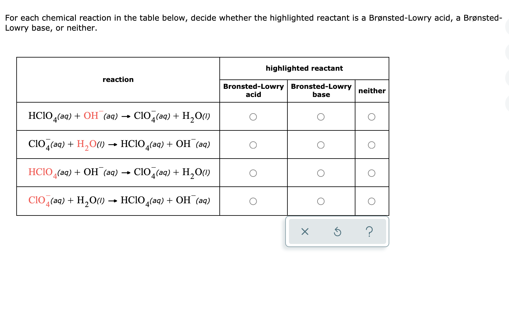Solved For each chemical reaction in the table below, decide | Chegg.com