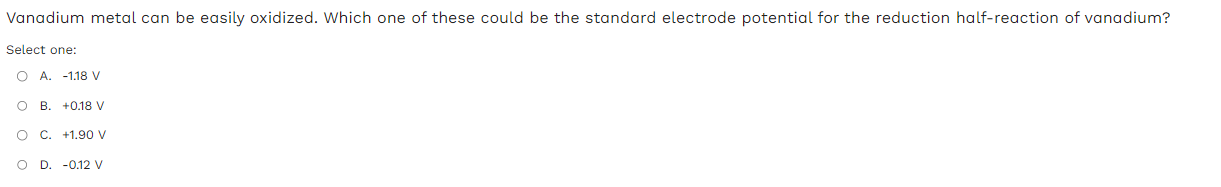Solved Vanadium metal can be easily oxidized. Which one of | Chegg.com