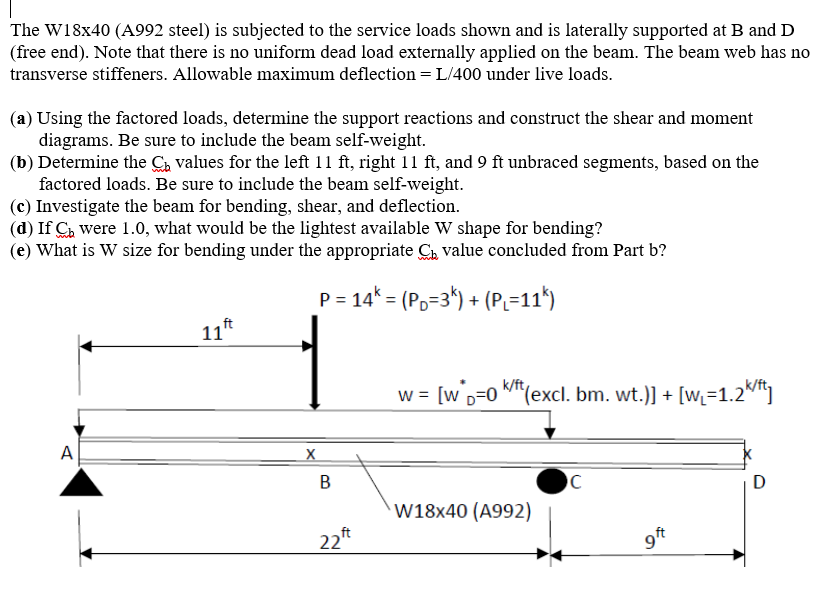 Solved The W18x40 (A992 steel) is subjected to the service | Chegg.com