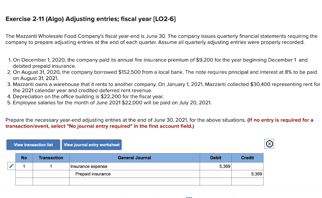 Solved Exercise 2-11 (Algo) Adjusting entries; fiscal year | Chegg.com