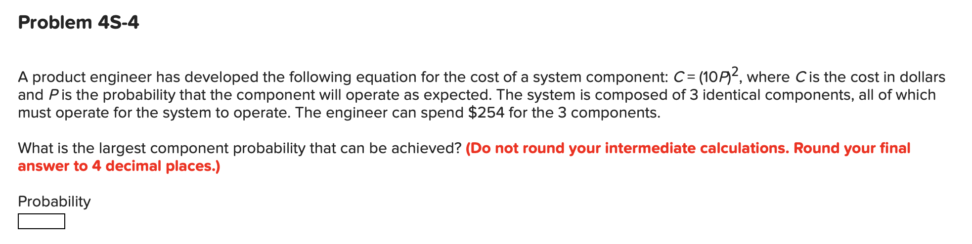 Solved Problem 4S-4 A product engineer has developed the | Chegg.com