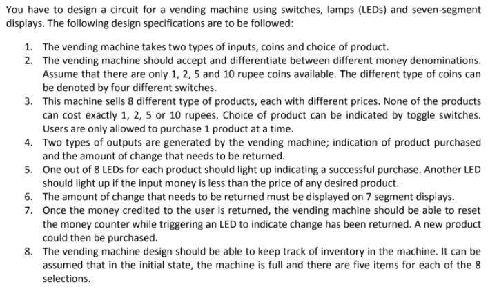 You have to design a circuit for a vending machine | Chegg.com