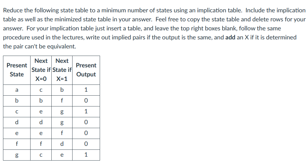 Solved Reduce the following state table to a minimum number | Chegg.com