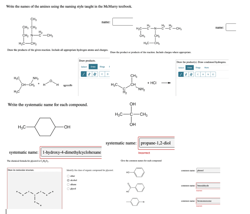 Solved Write the names of the amines using the naming style | Chegg.com