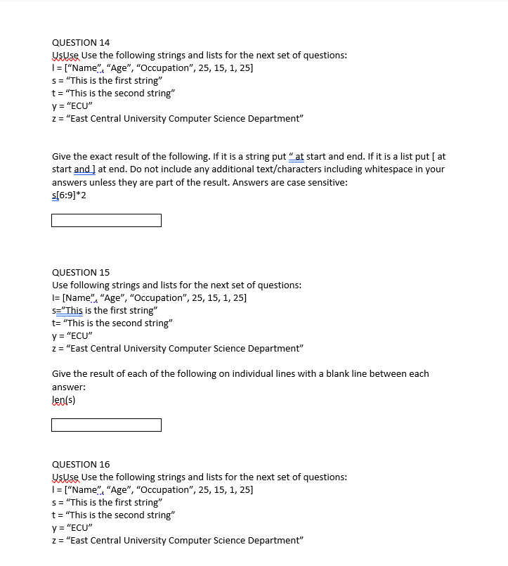 Solved QUESTION 14 UsUse Use the following strings and lists | Chegg.com