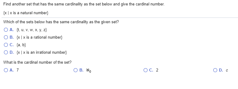 Solved Find another set that has the same cardinality as the | Chegg.com