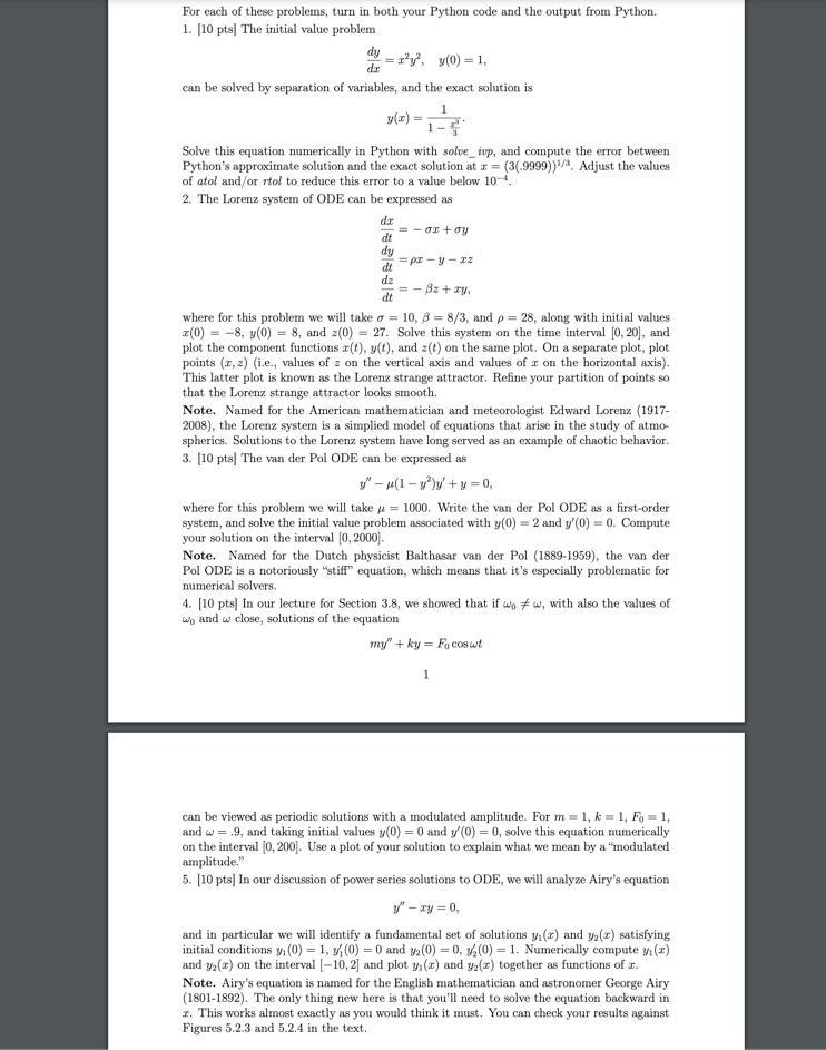 der For each of these problems, turn in both your | Chegg.com