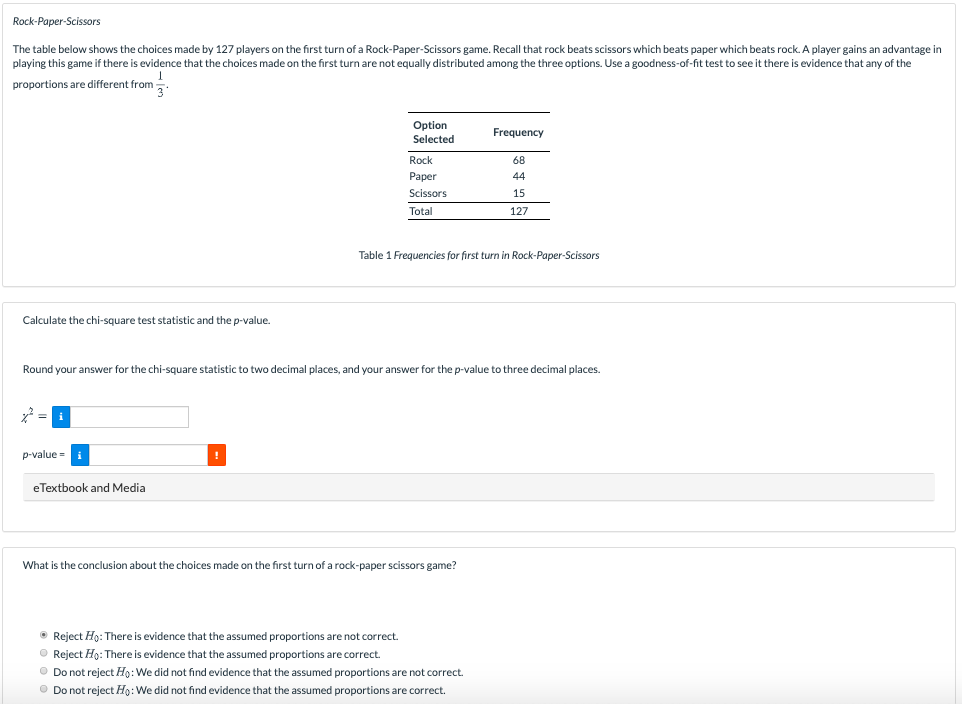 Solved Rock-Paper-Scissors The table below shows the choices | Chegg.com
