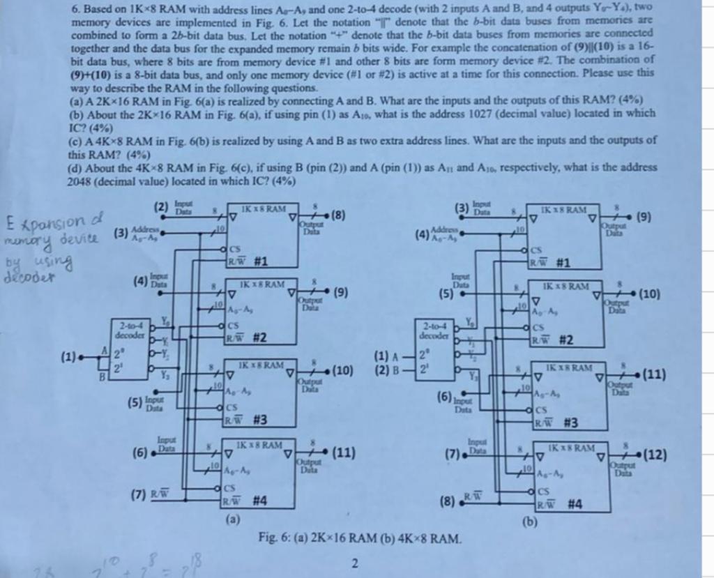 Solved Based on 1K×8 ﻿RAM with address lines A0-A9 ﻿and one | Chegg.com
