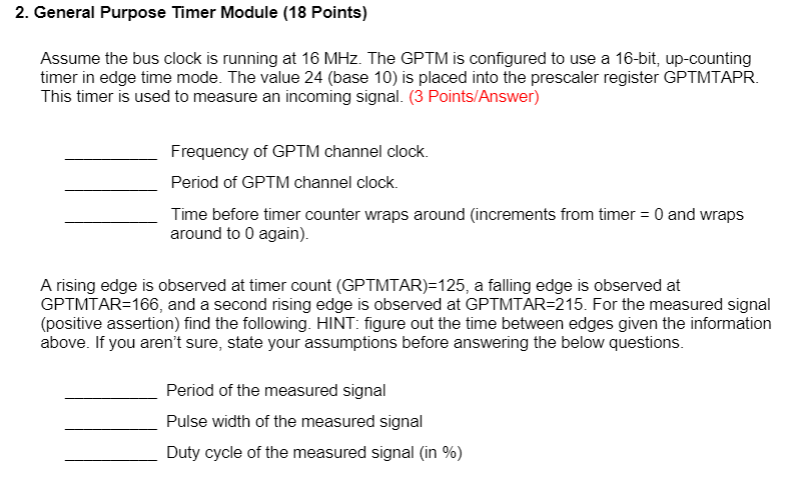 Solved 2. General Purpose Timer Module (18 Points) Assume | Chegg.com