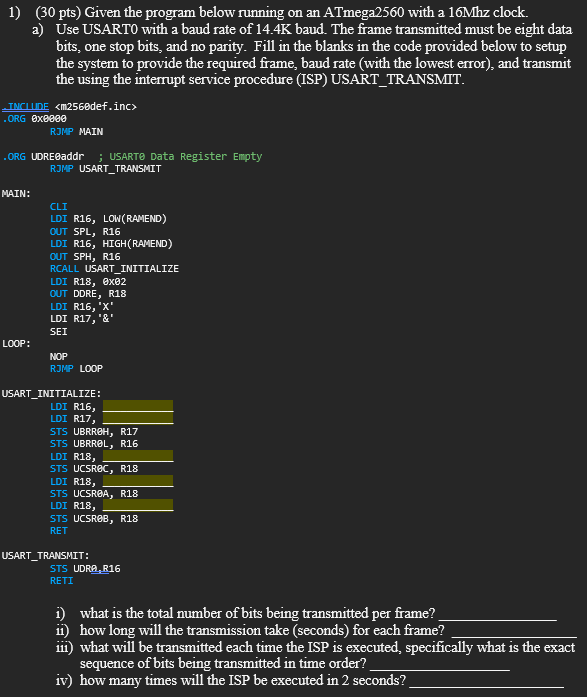 Solved 1) (30 pts) Given the program below running on an | Chegg.com
