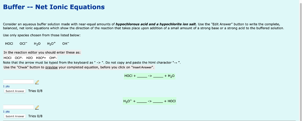 Solved Buffer Net Ionic Equations Consider an aqueous buffer | Chegg.com