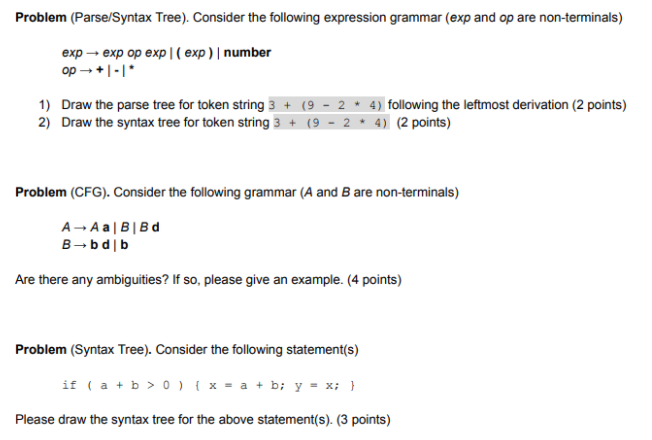 Problem (Parse/Syntax Tree). Consider the following | Chegg.com