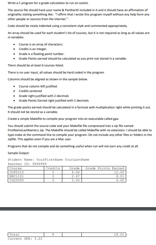 Solved Write A Cprogram For A Grade Calculation To Run On