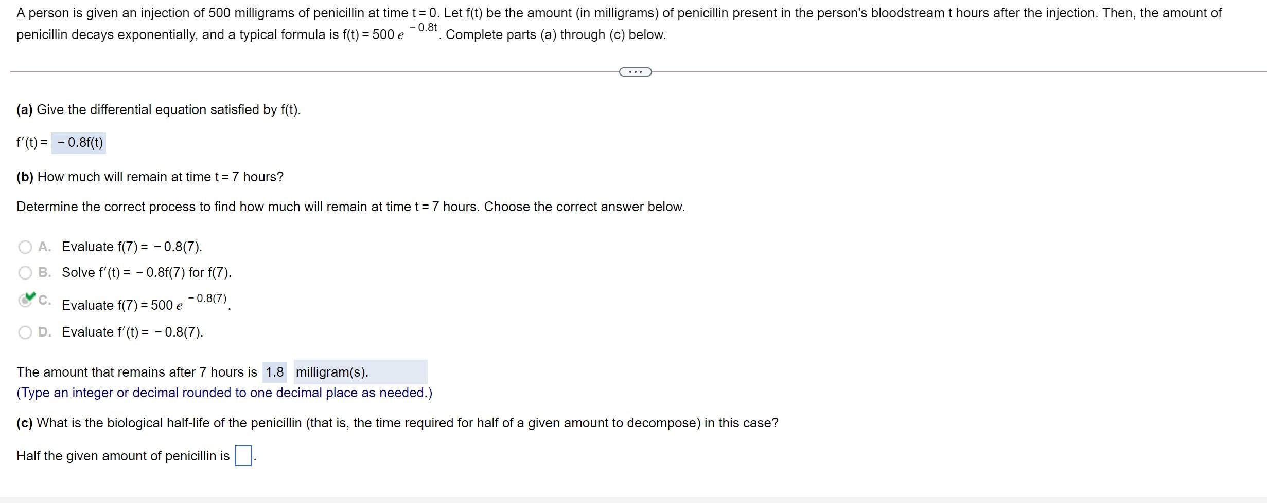 Solved A person is given an injection of 500 milligrams of | Chegg.com