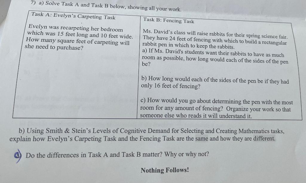 Solved 7) a) Solve Task A and Task B below, showing all vour | Chegg.com