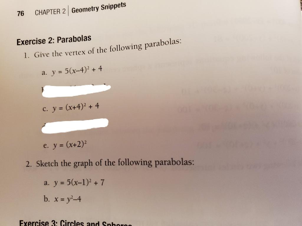 Solved 76 CHAPTER 2 Geometry Snippets Exercise 2: Parabolas | Chegg.com
