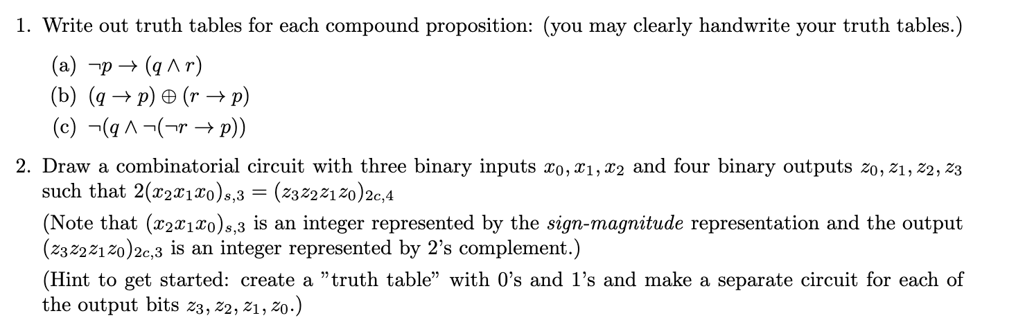 Solved 1. Write out truth tables for each compound | Chegg.com