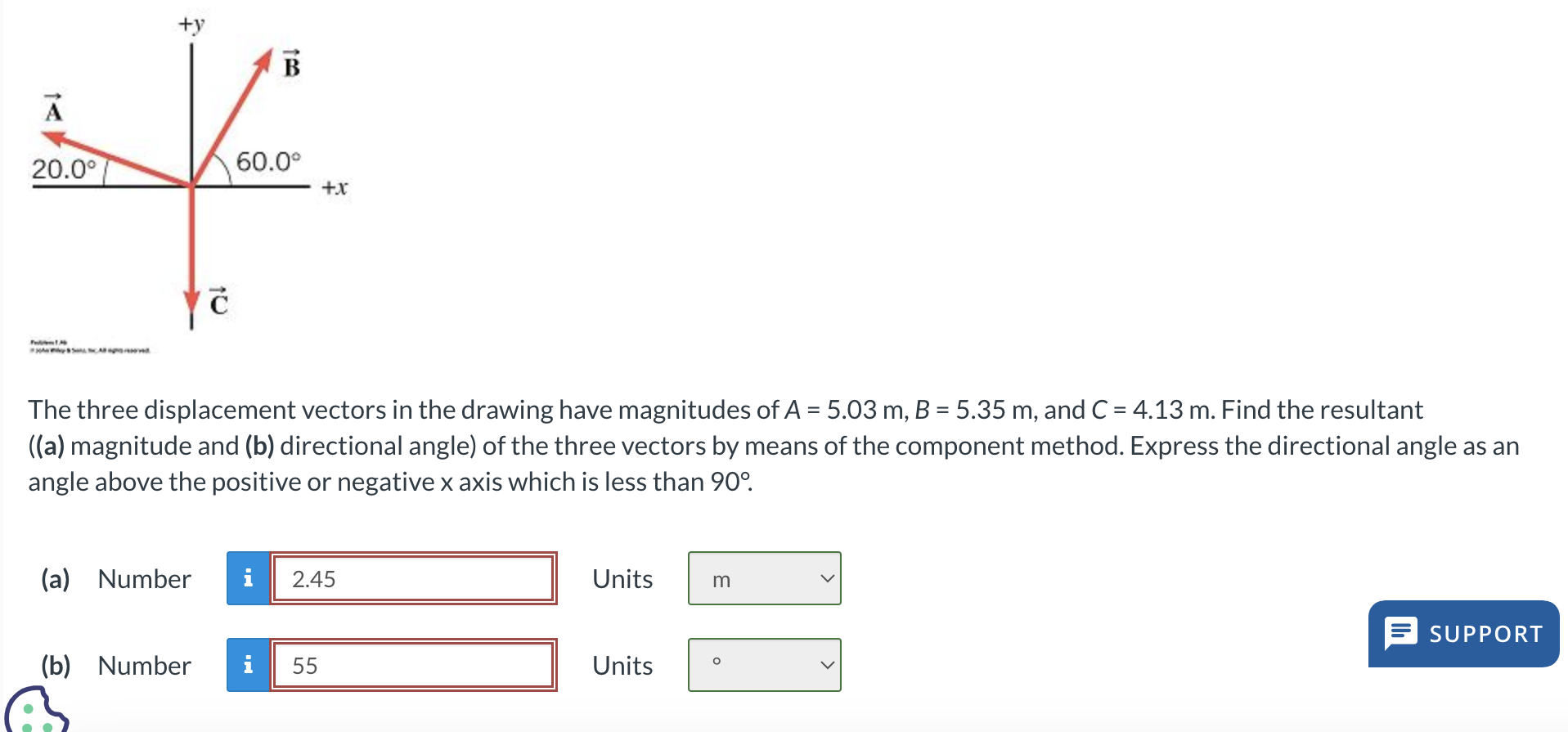 Solved The three displacement vectors in the drawing have | Chegg.com