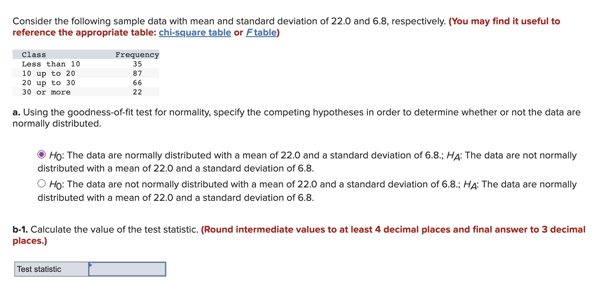 Solved My question: What is the test statistic value for | Chegg.com