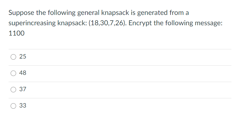 Solved Suppose the following general knapsack is generated | Chegg.com