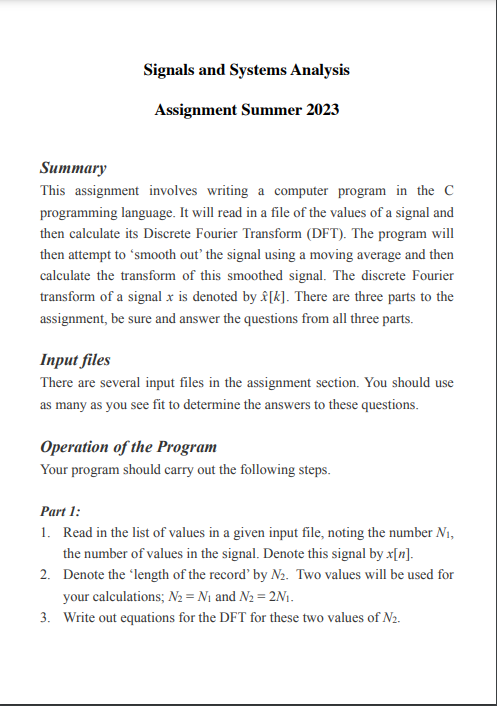Signals and Systems Analysis Assignment Summer 2023 | Chegg.com