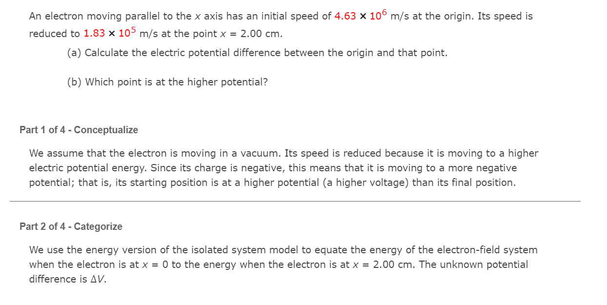 Solved An electron moving parallel to the x axis has an | Chegg.com