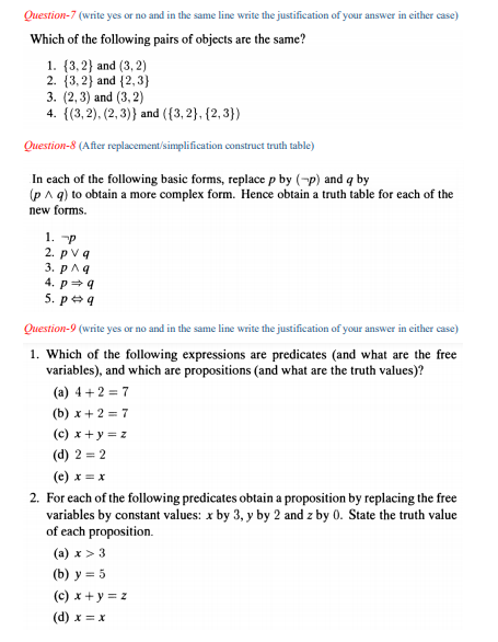 Solved Question-7 (write yes or no and in the same line | Chegg.com