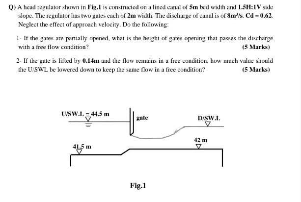 Solved Q) A head regulator shown in Fig.1 is constructed on | Chegg.com