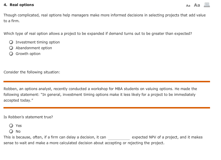 Solved 4. Real options Though complicated, real options help | Chegg.com