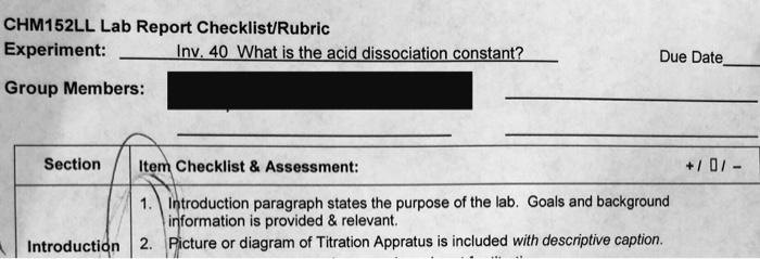 Solved CHM152LL Lab Report Checklist/Rubric Experiment: Inv. | Chegg.com