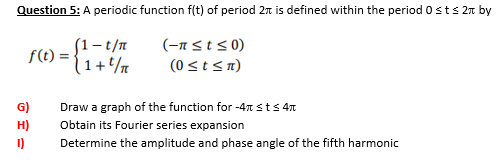 Solved Question 5: A periodic function f(t) of period 2π is | Chegg.com