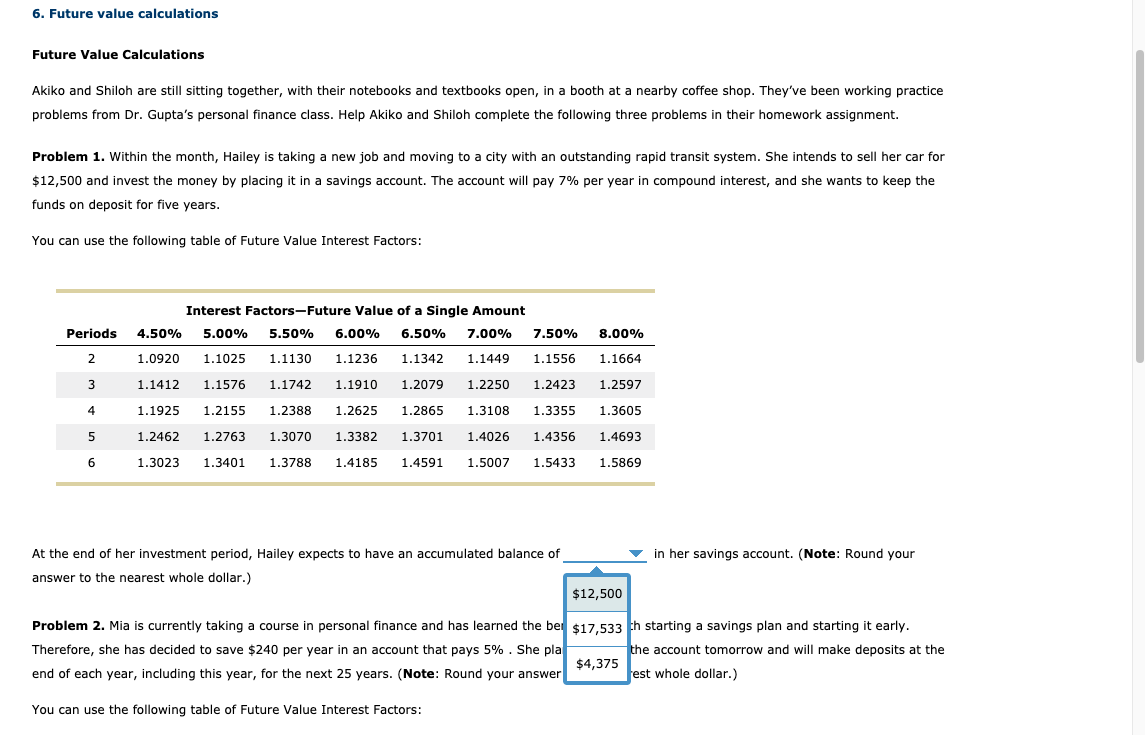 Solved 6. Future value calculations Future Value | Chegg.com