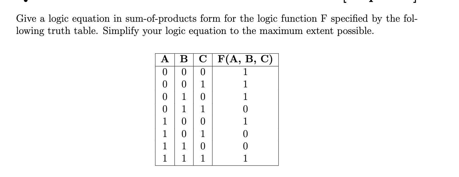 Solved Give a logic equation in sum-of-products form for the | Chegg.com