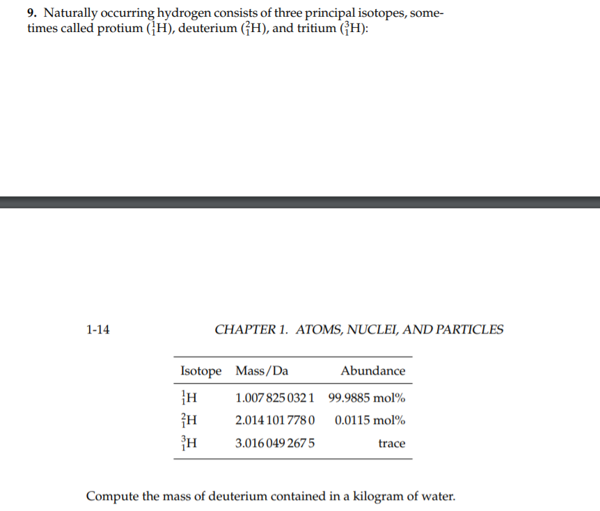 Solved 9. Naturally occurring hydrogen consists of three | Chegg.com
